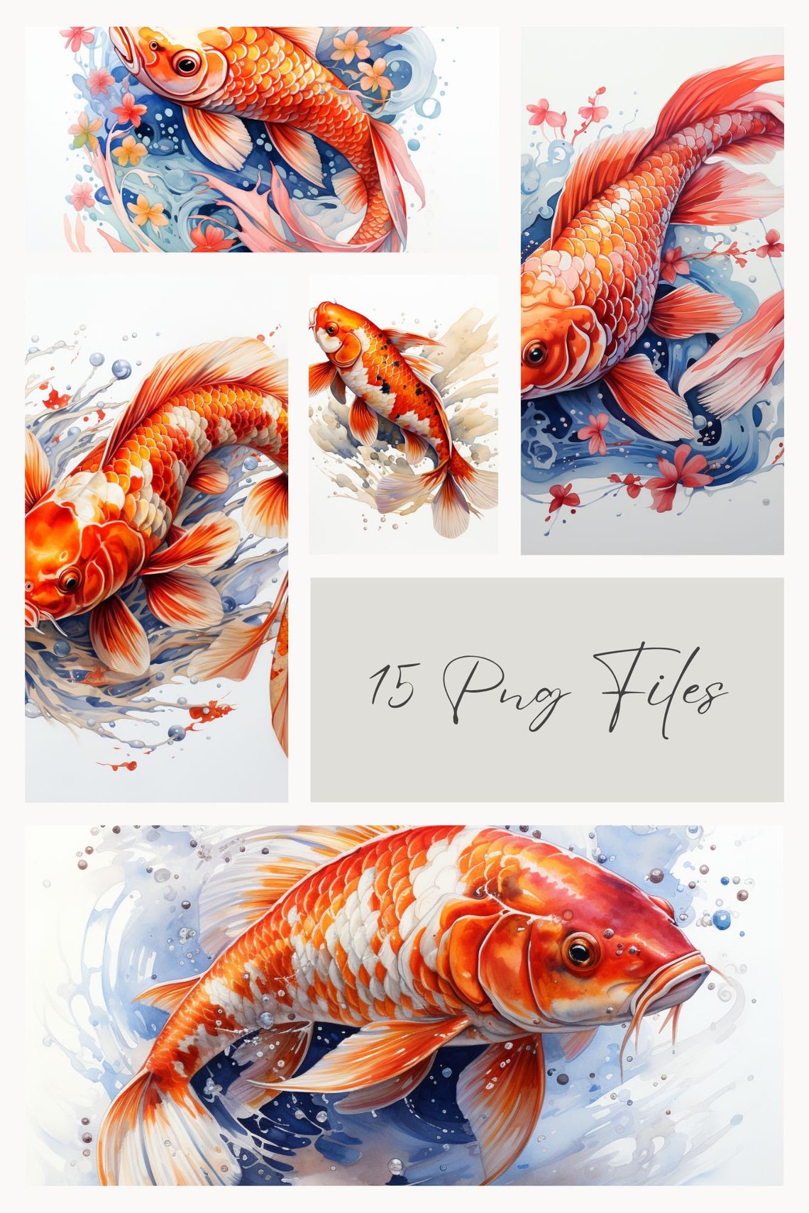 Exquisite Watercolor Koi Fish Clip Art - Digital Download, Vibrant Hand ...