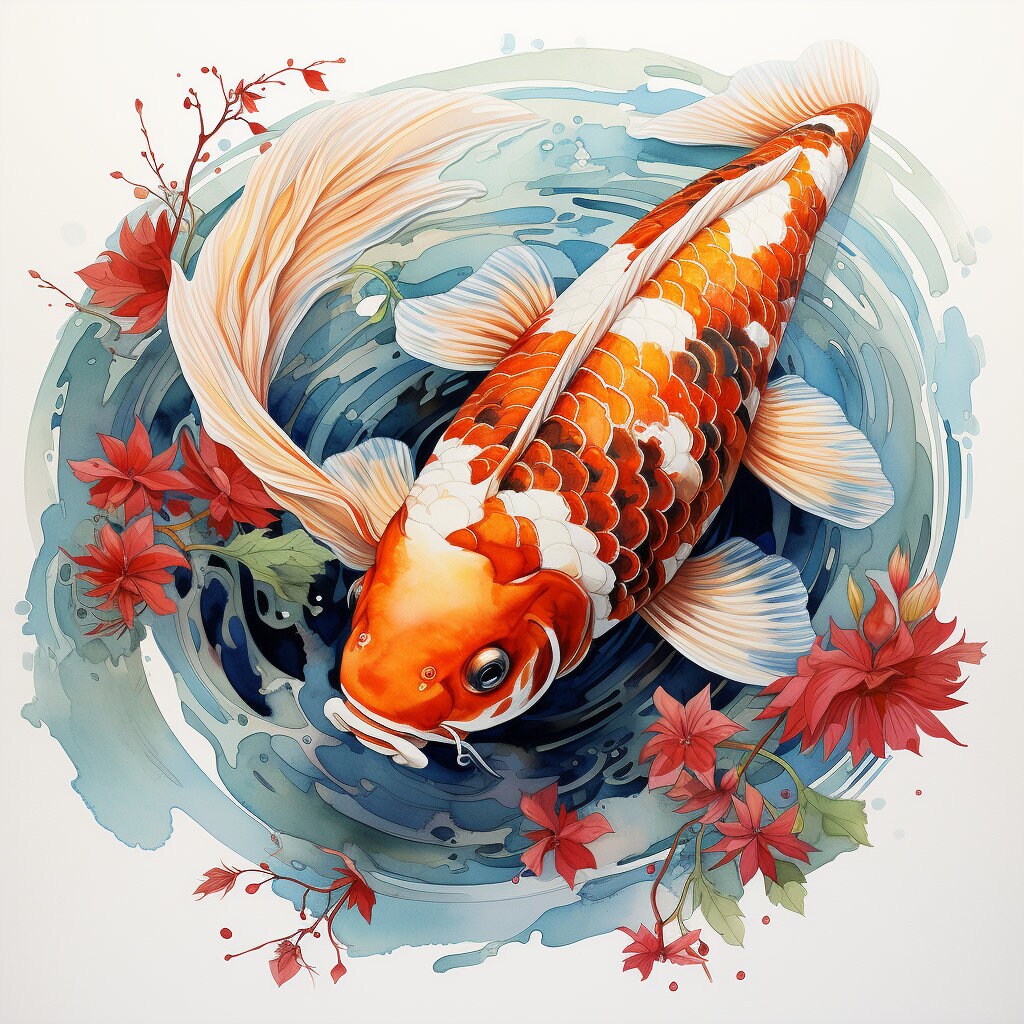 Exquisite Watercolor Koi Fish Clip Art - Digital Download, Vibrant Hand ...