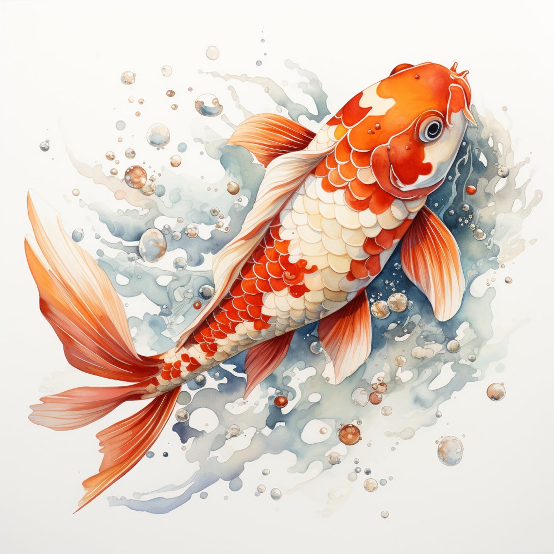 Exquisite Watercolor Koi Fish Clip Art - Digital Download, Vibrant Hand ...