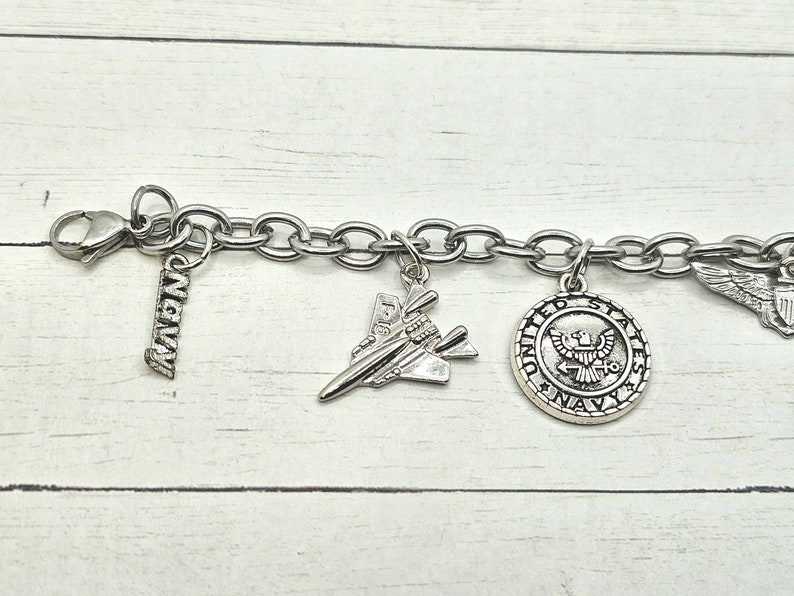 Silver US Navy Wife Charm Bracelet - Etsy