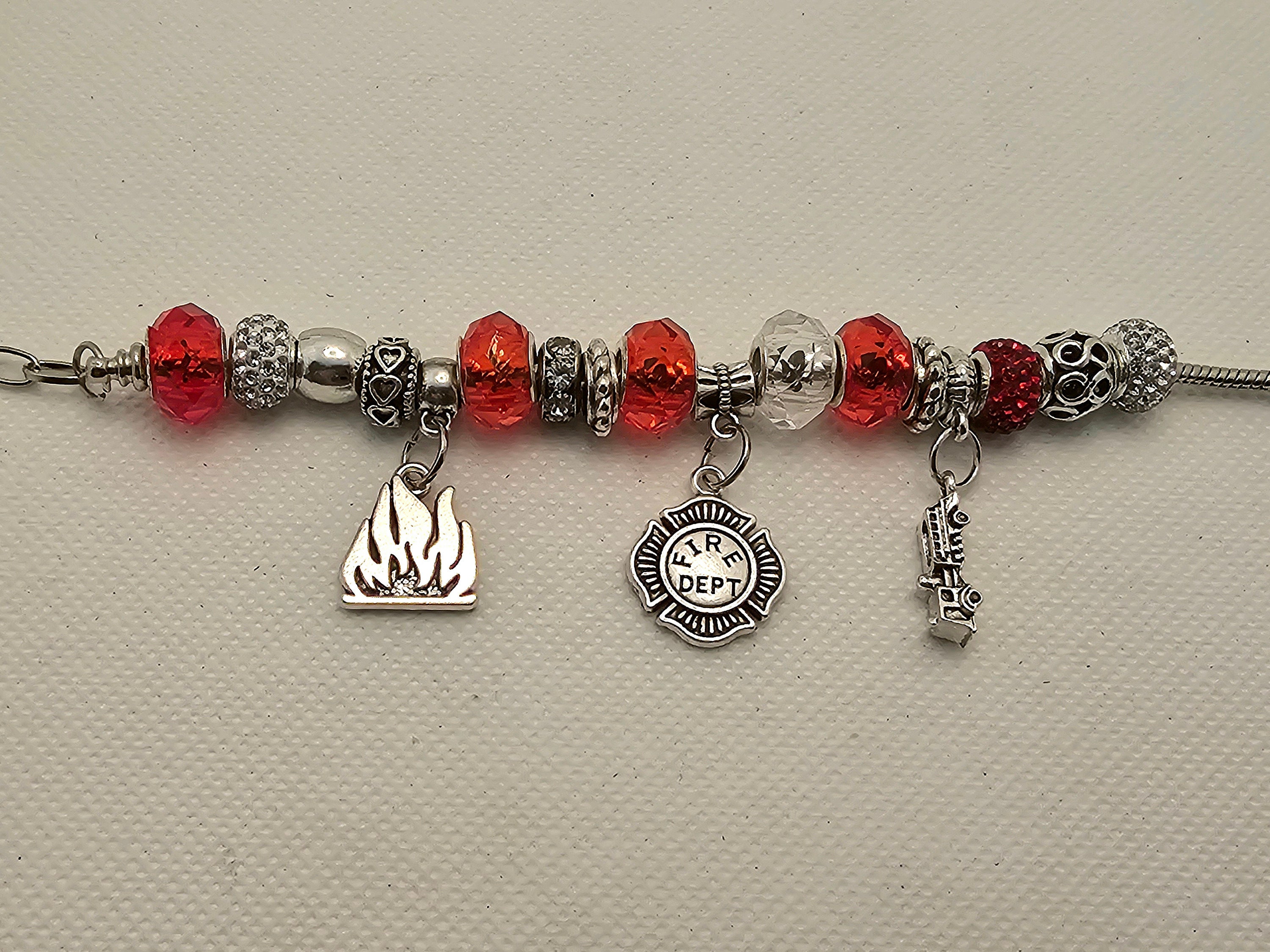 Firefighter European Bead Charm Bracelet - Etsy