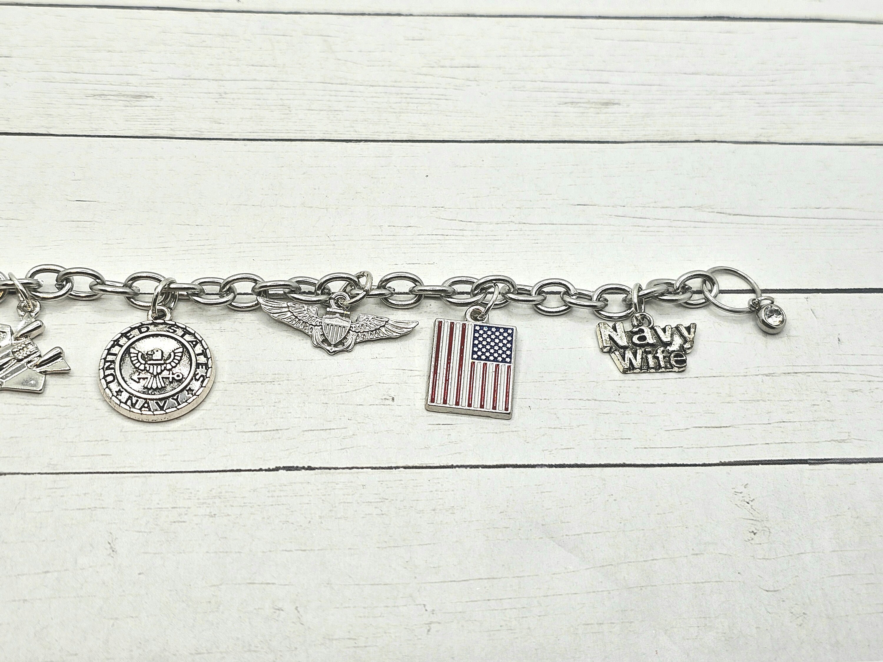 Silver US Navy Wife Charm Bracelet - Etsy