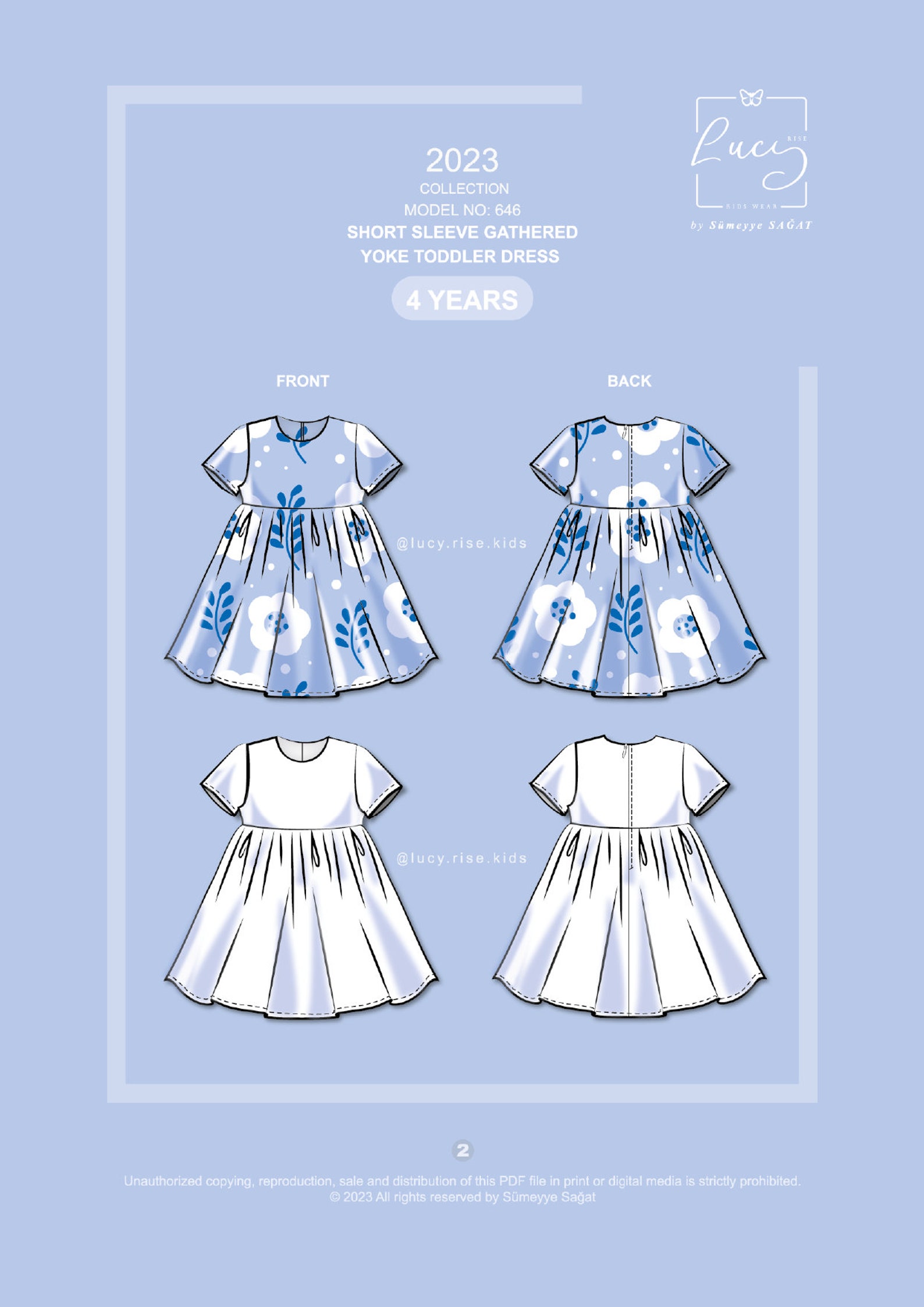 Sewing Pattern PDF Short Sleeve Gathered Yoke Toddler Dress 4 YEARS - Etsy