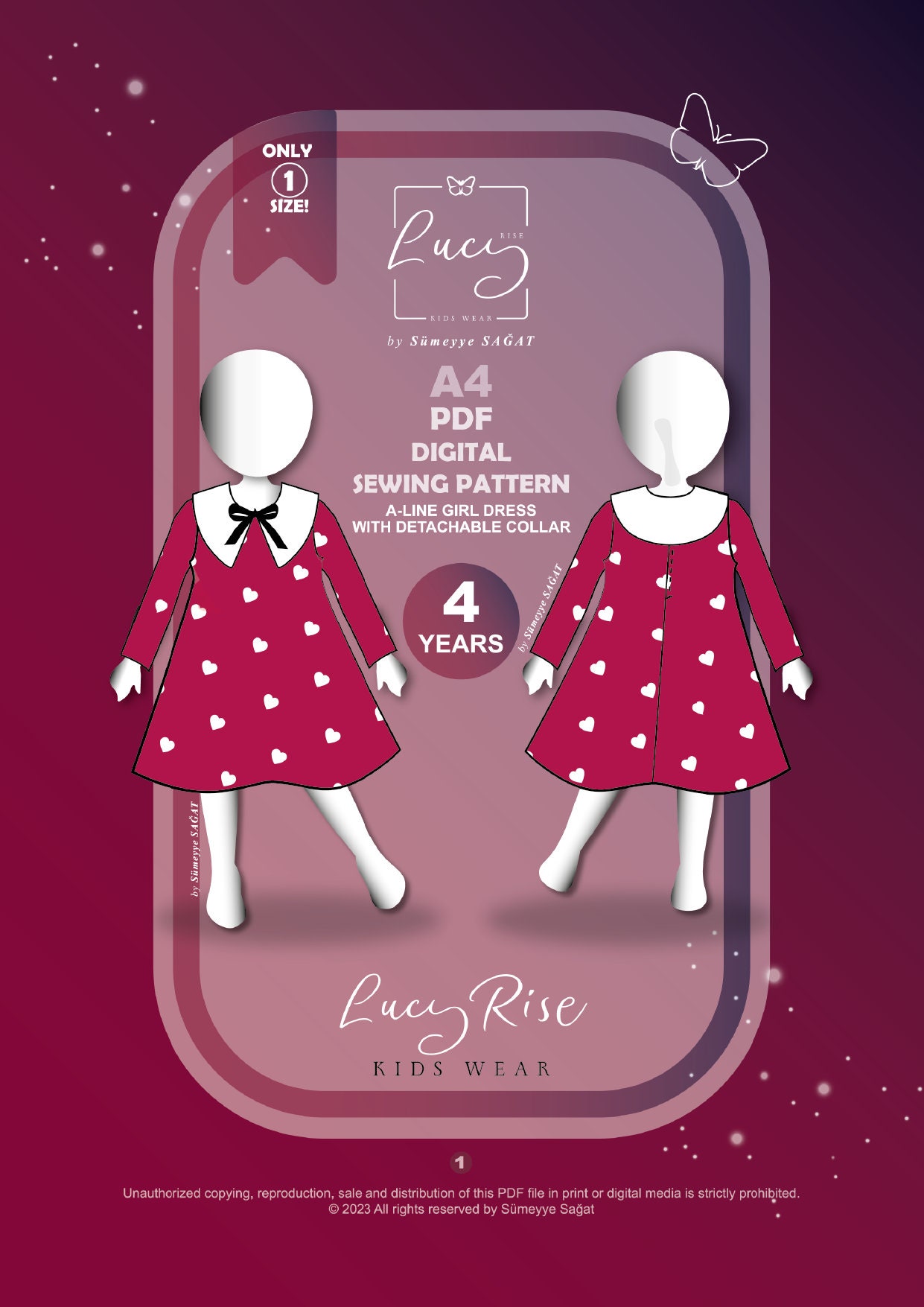 Sewing Pattern PDF A-line Girl Dress With Detachable Large Collar 4 ...