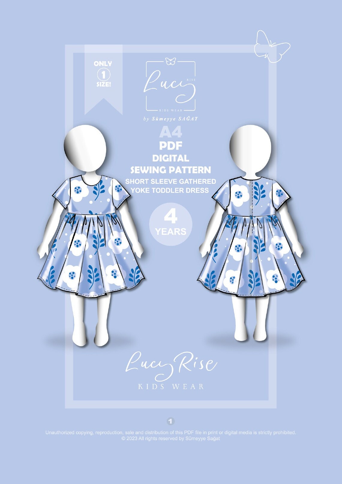 Sewing Pattern PDF Short Sleeve Gathered Yoke Toddler Dress 4 YEARS - Etsy