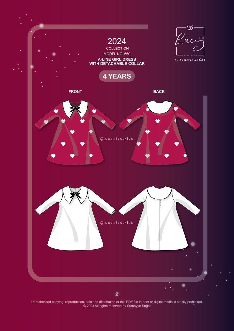 Sewing Pattern PDF A-line Girl Dress With Detachable Large Collar 4 ...