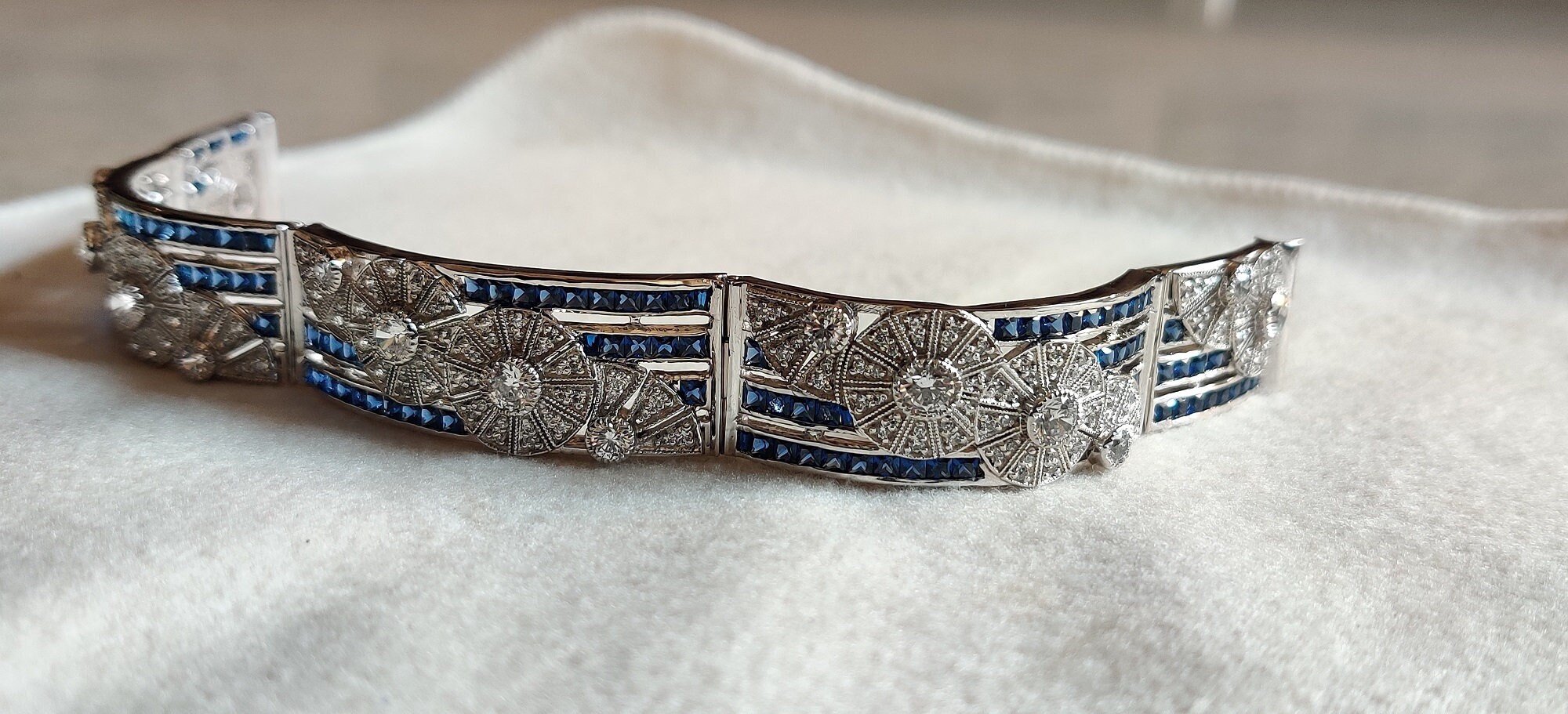 6 Ct White & Blue Princess Cut Diamond Art Deco Bracelet in Solid 925 ...