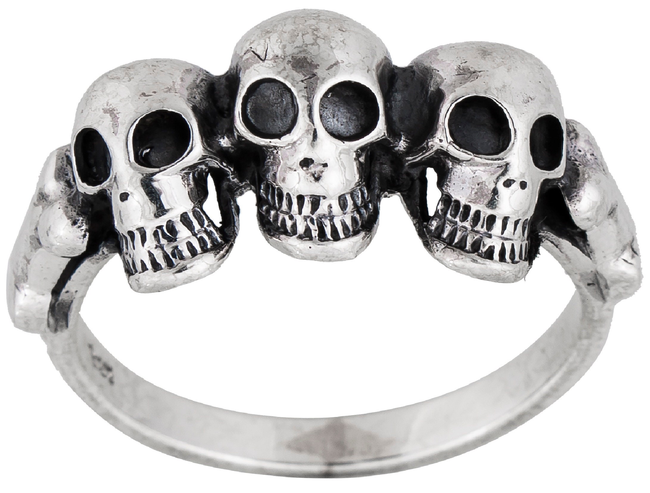 Three Human Skull Ring Unique & Original Design Jewelry Solid 925 Silver, Handmade Gothic Skull ...
