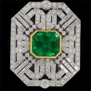 Art Deco Style Syn Colombian Asscher Cut 20.95CT Green Emerald & 10 ...