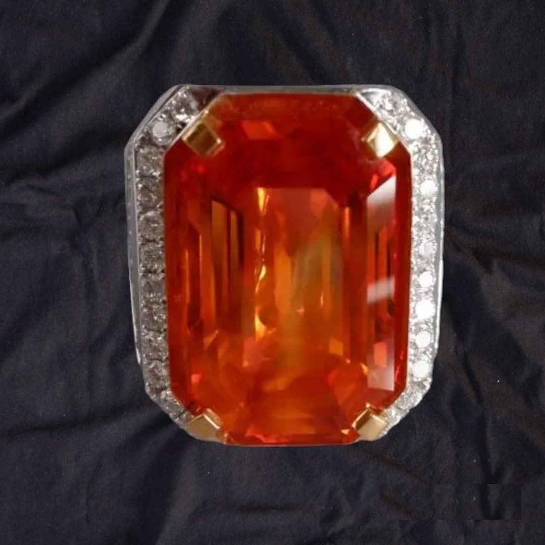 Big Dark Orange Huge Emerald Cut 28.55 CT Citrine With Brilliant Cut ...
