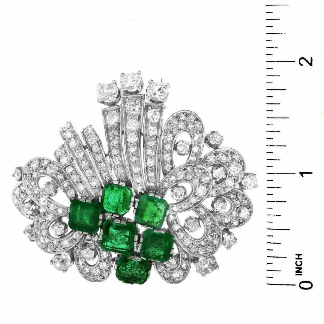 Forest Green Fancy Cut Lab Colombian Emerald 20TCW Cluster Brooch Pin ...