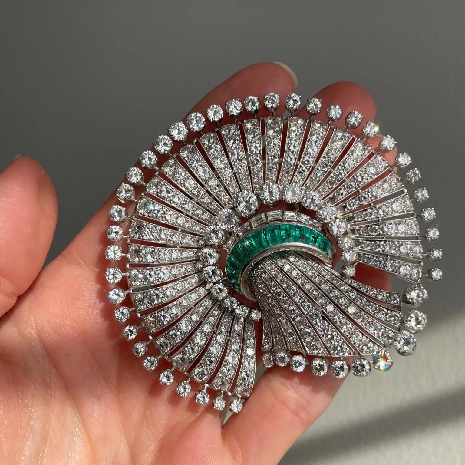 Syn Emerald Baguette Art Deco Brooch Pin 925 Sterling Silver Lab ...