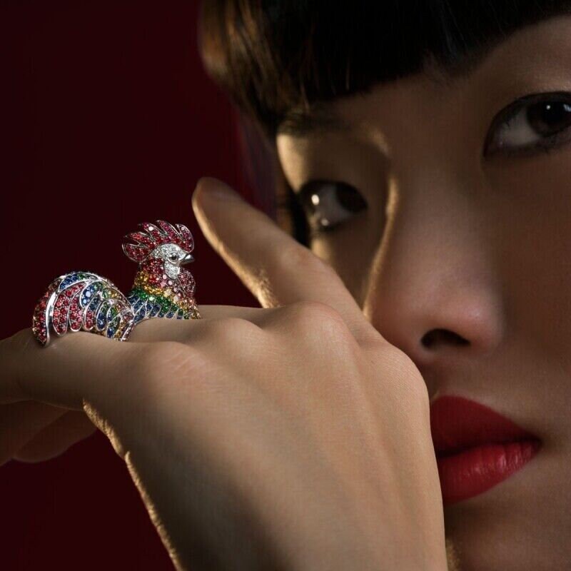 Chicken Ring 925 Pure Sterling Silver With 8.50CT Black, Orange and ...