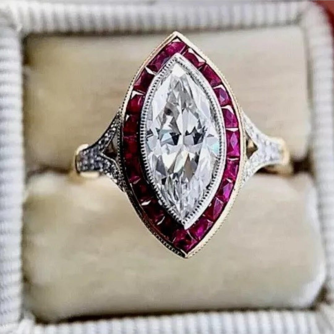 2.95 CT Marquise Cut Engagement Ring, Art Deco Style Cubic Zirconia ...
