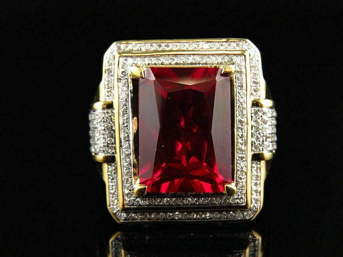 Men's Real Solid Natural 925 Sterling Silver Emerald Cut Red Ruby Pinky ...