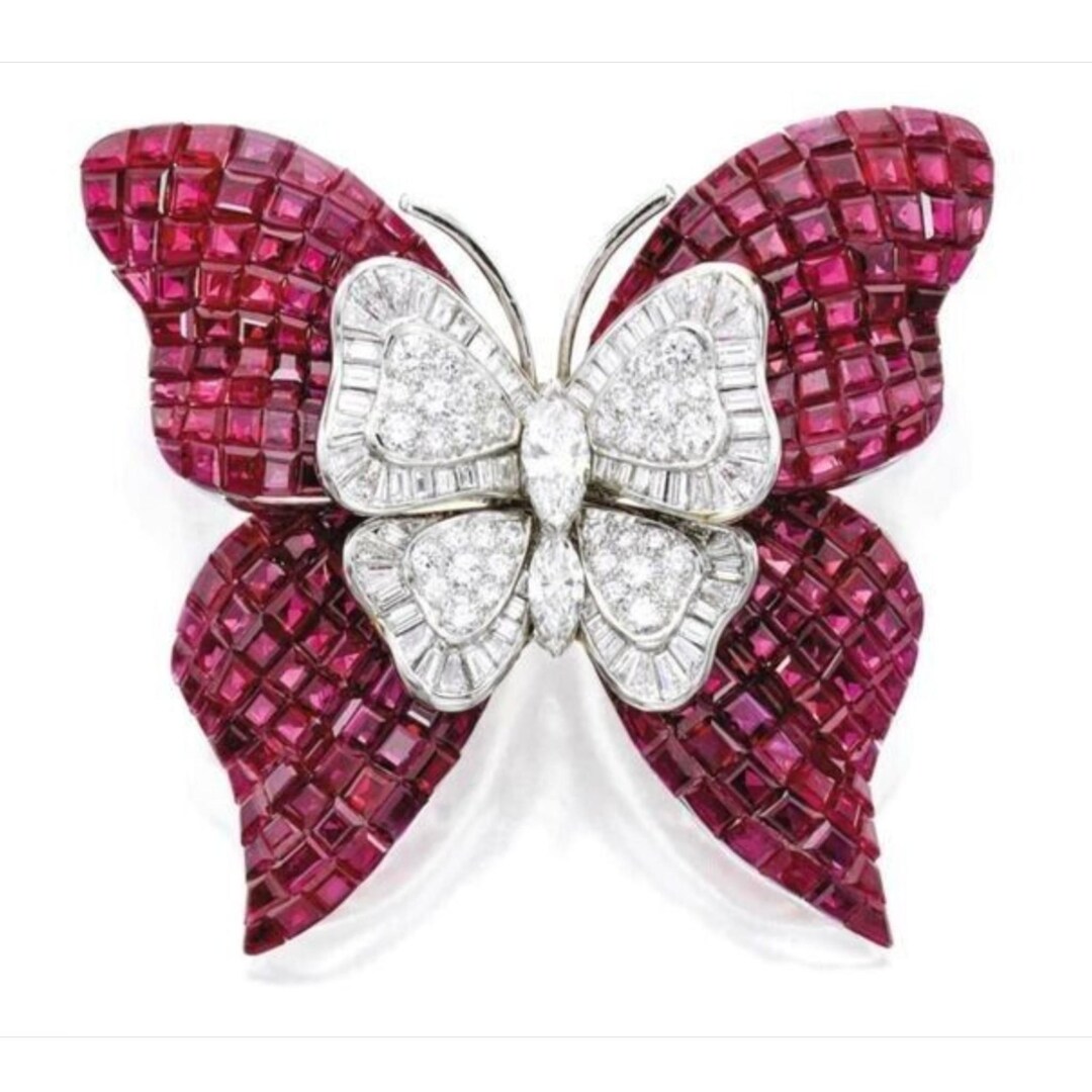 Pigeon Blood Ruby Invisible Set Butterfly Luxury Brooch Handmade 925 ...