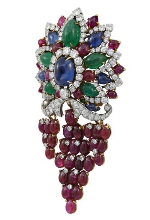 Cabochon Sapphires, Rubies and Emeralds CZ Brooch 925 Solid Sterling ...