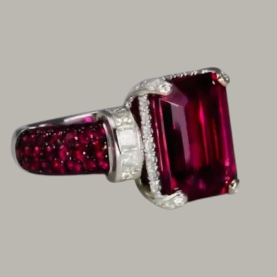 Classic Royal Pink Ruby With White CZ Ring in 935 Argentium Silver ...