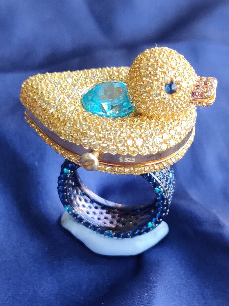 Cute Duck Ring Blue & Yellow CZ Ring Statement Ring for Women 925 ...