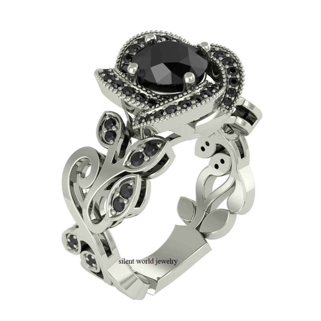 2.0CT Round Black Diamond Engagement Ring in 925 Sterling Silver ...