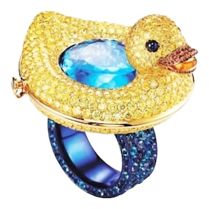 Cute Duck Ring Blue & Yellow CZ Ring Statement Ring for Women 925 ...