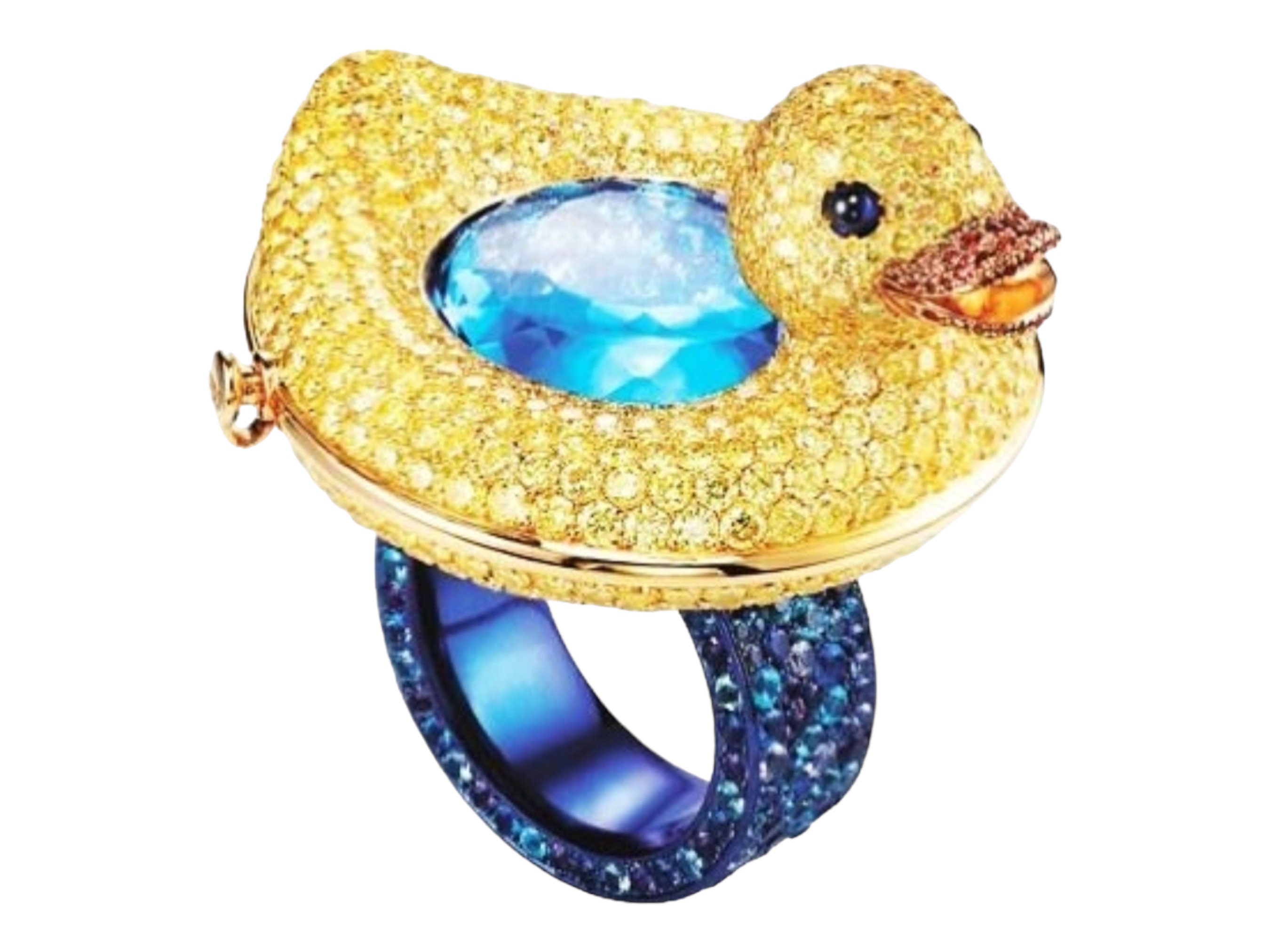Cute Duck Ring Blue & Yellow CZ Ring Statement Ring for Women 925 ...