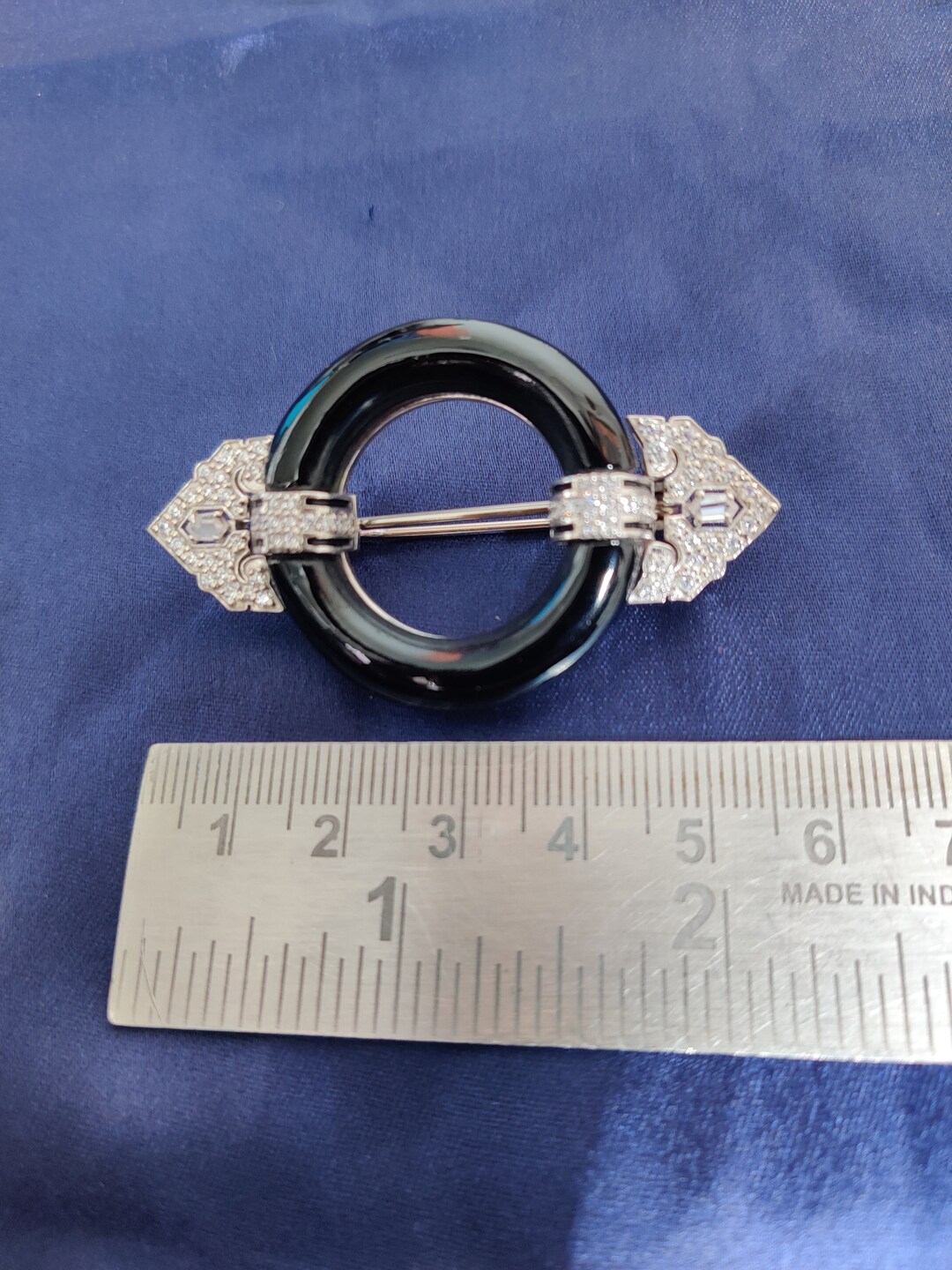 Art Deco Diamond Brooch Lab Created Black Onyx 925 Sterling Silver ...