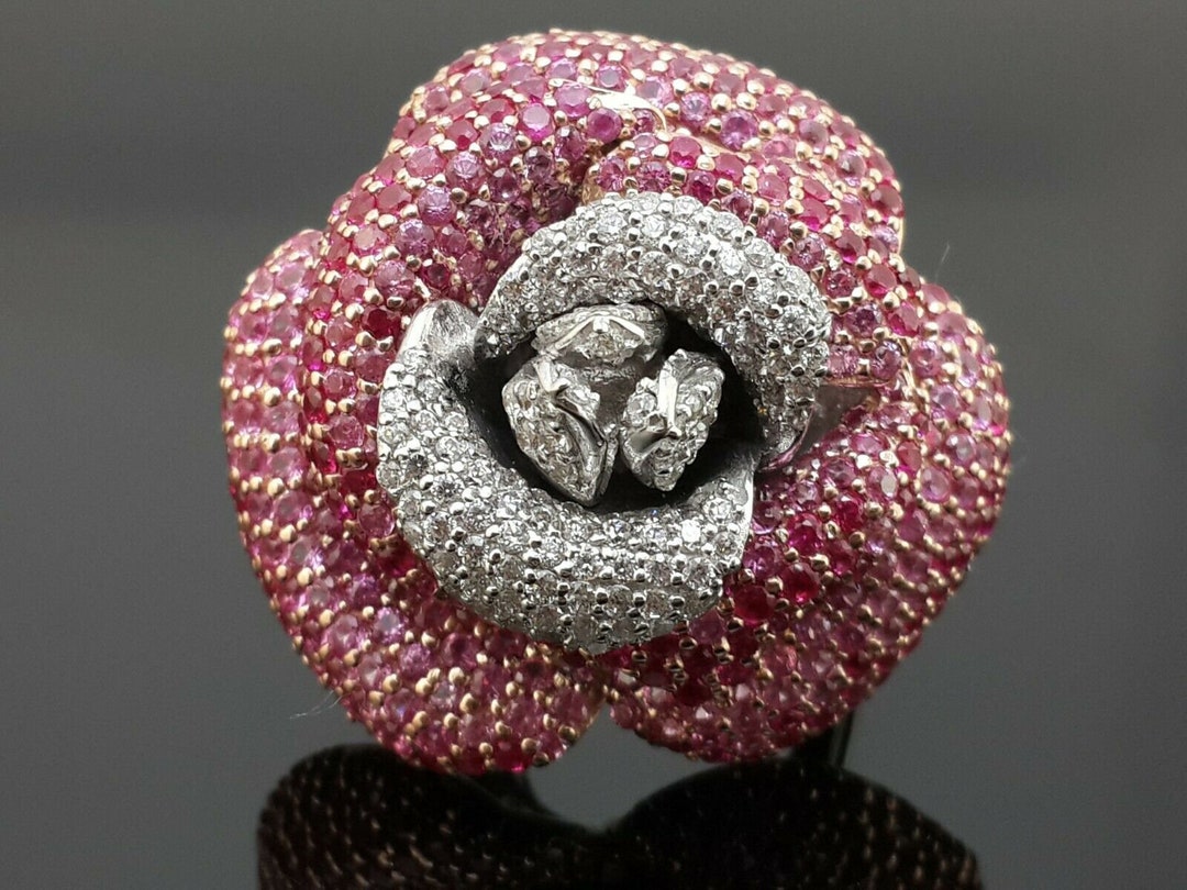 Cocktail Ring 3.1ct Pink Rose Flower White CZ Statement Jewelry Solid ...