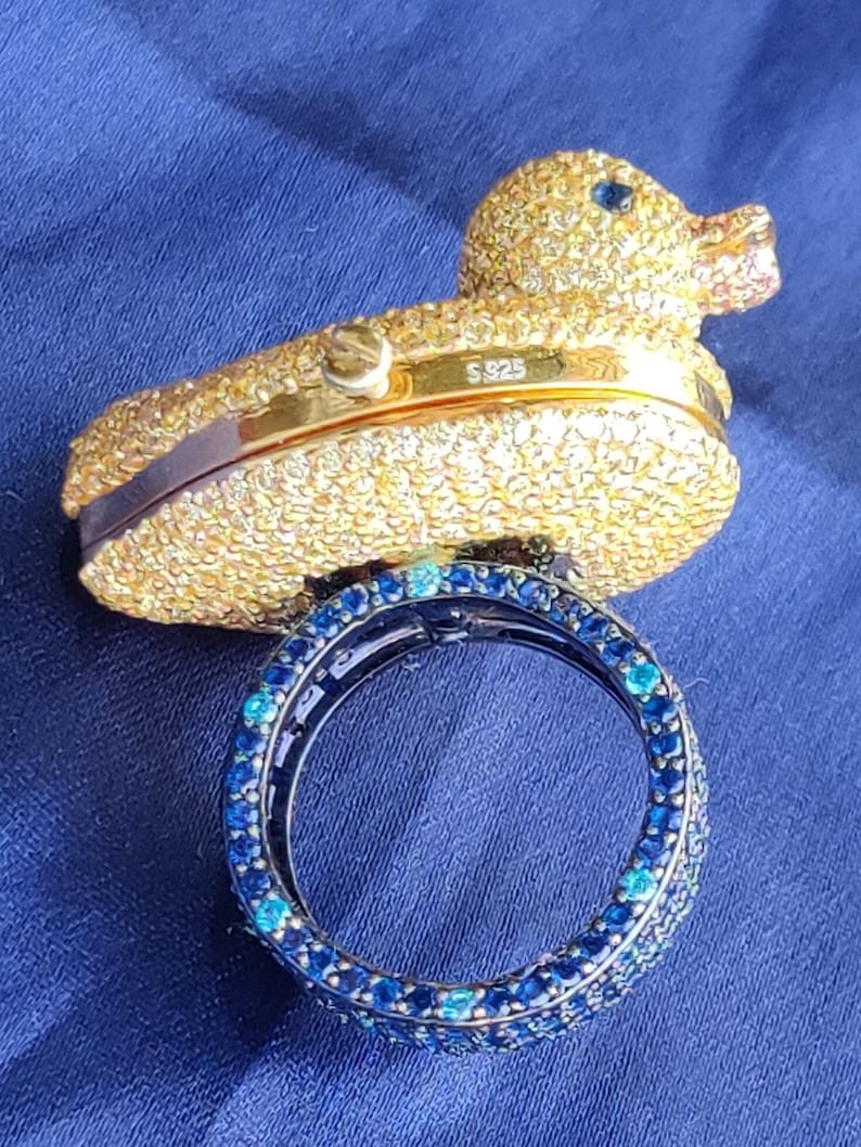 Cute Duck Ring Blue & Yellow CZ Ring Statement Ring for Women 925 ...