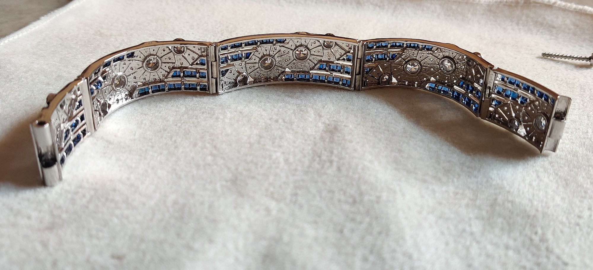 6 Ct White & Blue Princess Cut Diamond Art Deco Bracelet in Solid 925 ...