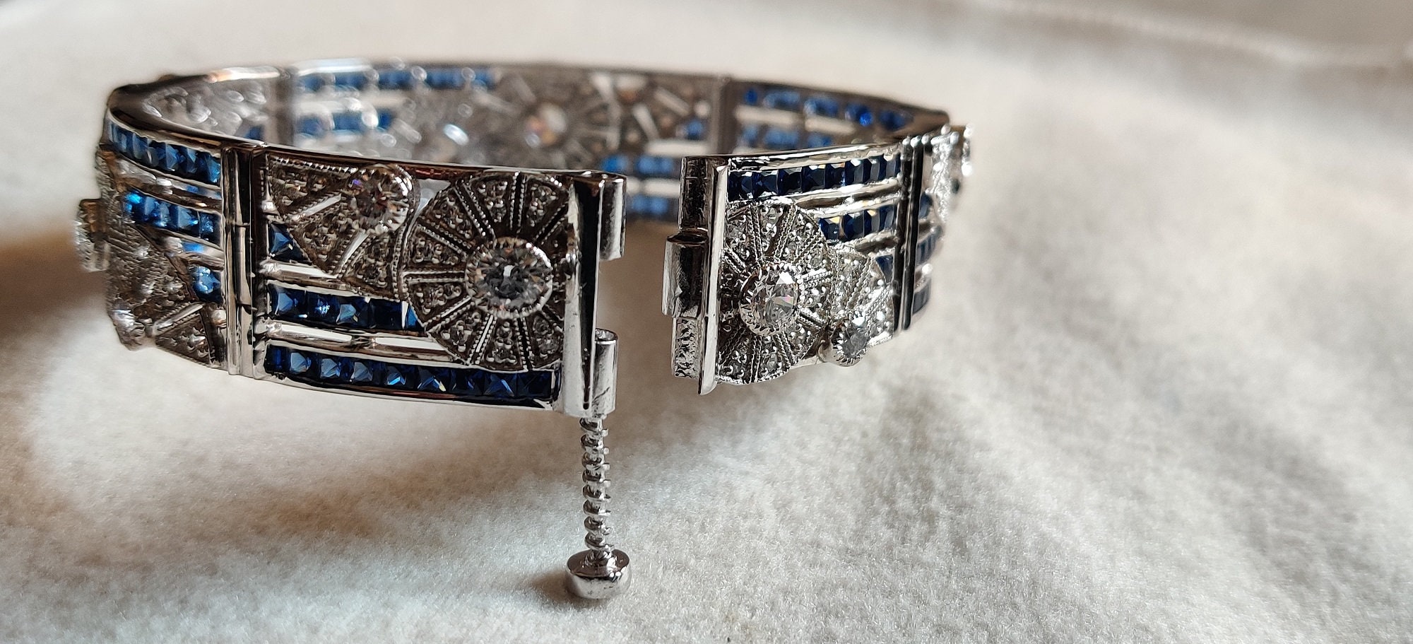 6 Ct White & Blue Princess Cut Diamond Art Deco Bracelet in Solid 925 ...
