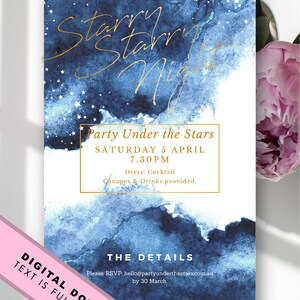 Watercolour Starry Night Party Invitation Template, Fully Editable - Etsy