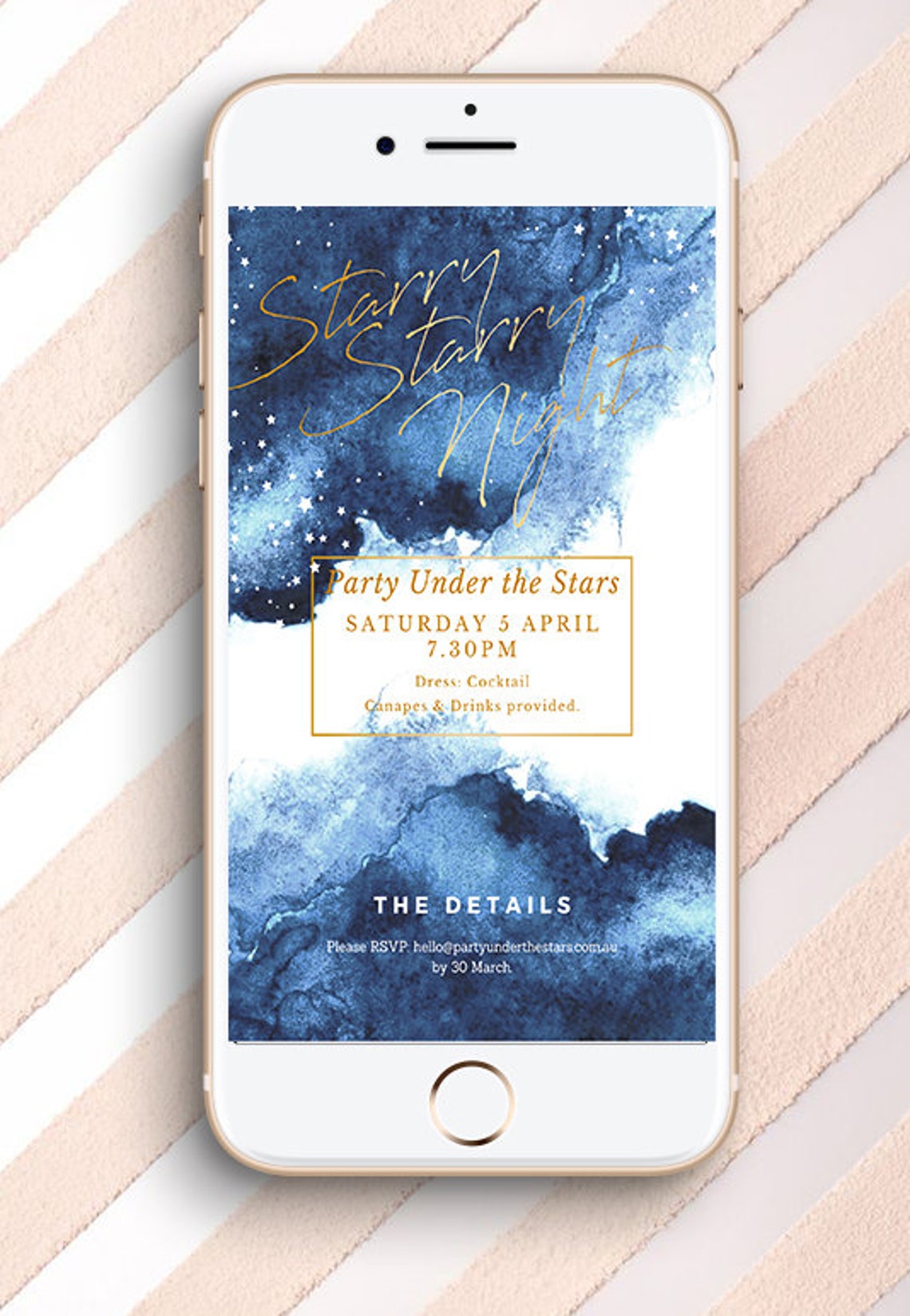 Watercolour Starry Night Party Invitation Template, Fully Editable - Etsy