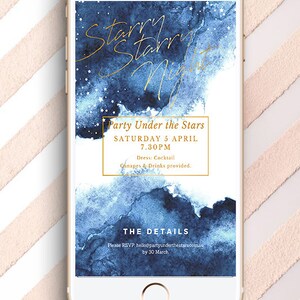 Watercolour Starry Night Party Invitation Template, Fully Editable - Etsy