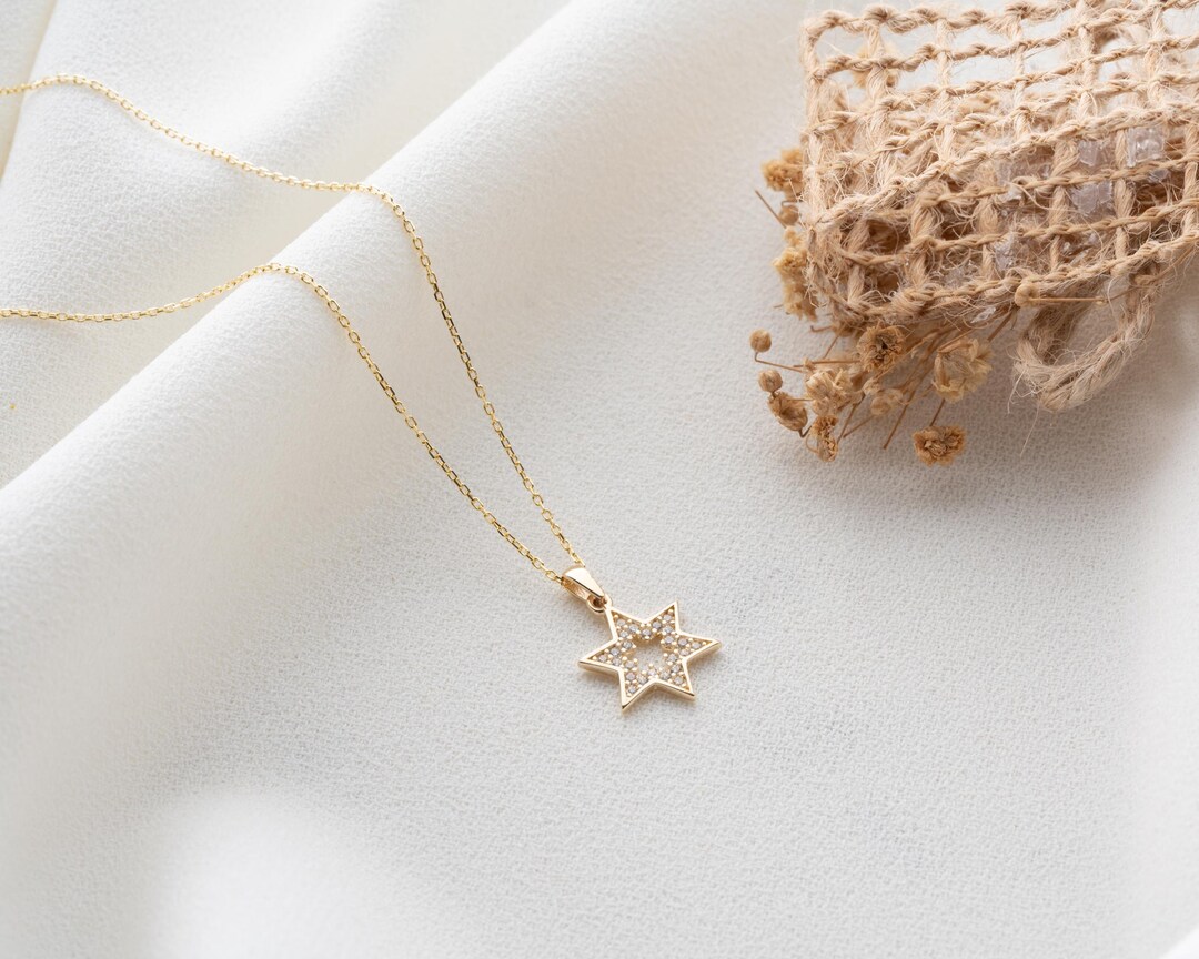 14K Solid Gold Star Necklace, Tiny Gold Star Necklace, Christmas Gift ...
