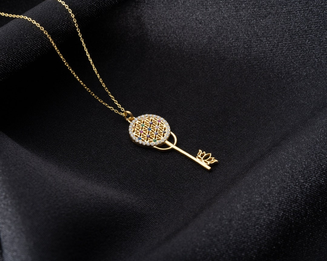 Key of Life Necklace, Talisman Flower of Life Lotus Necklace, Dainty ...
