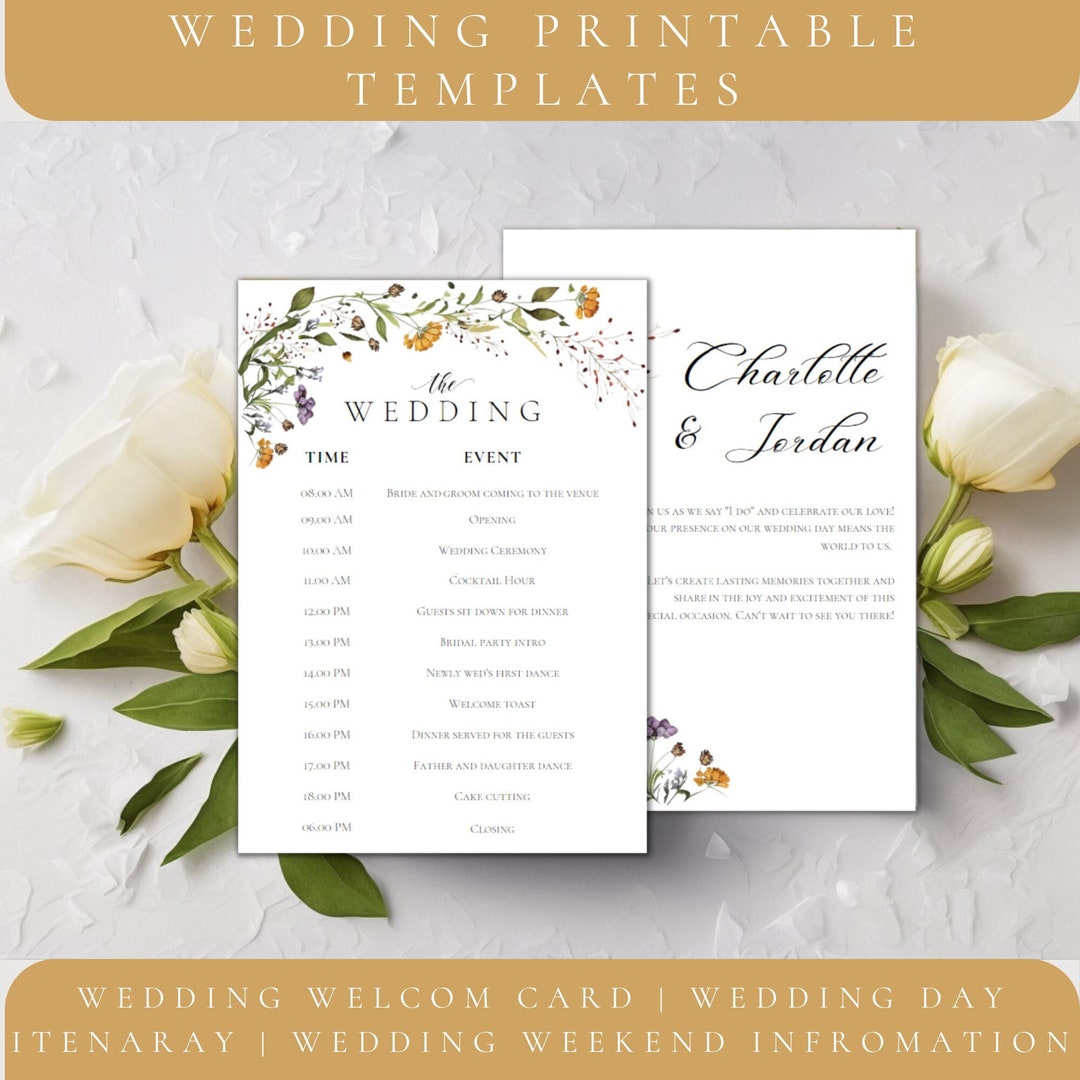 Modern Welcome Letter & Timeline Template, Boho Wedding, Minimalist ...