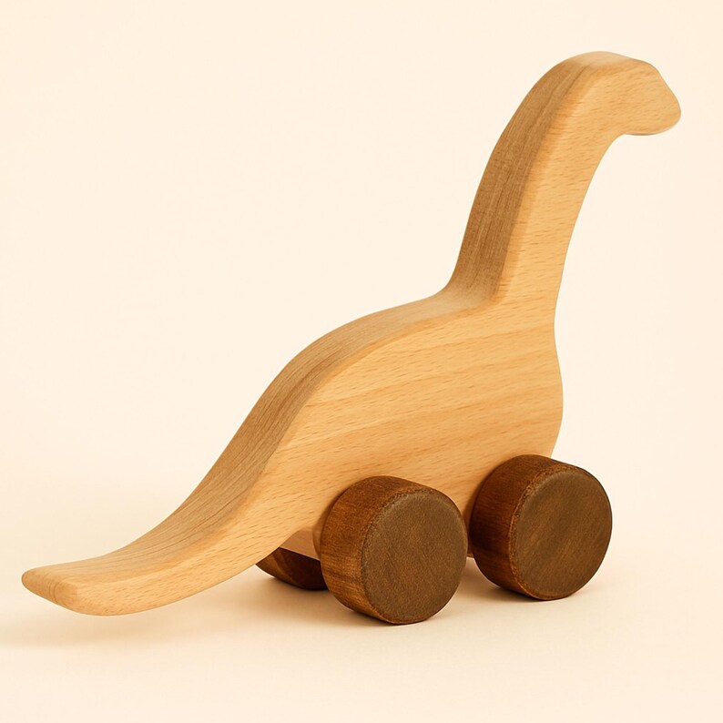 Handmade Wooden Dinosaur Toy on Wheels – Montessori Push Toy for ...