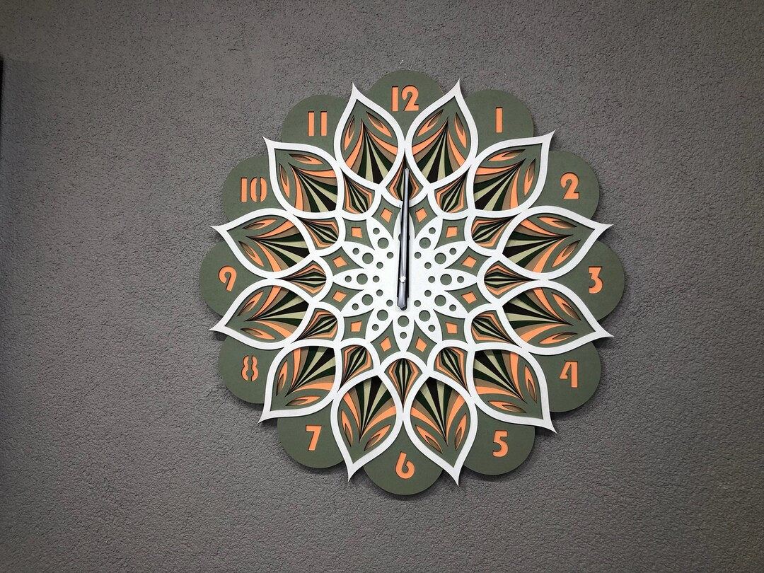 Wood Clock, 3D Wood Mandala Wall Clock, Handmade Home Office Mandala ...