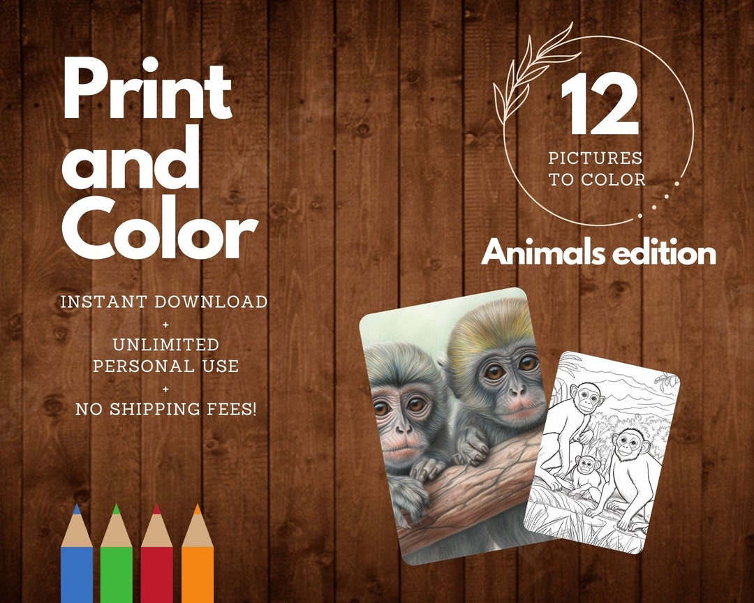 12 Coloring Pages; for Kids and Adults; Print and Color Animals ...