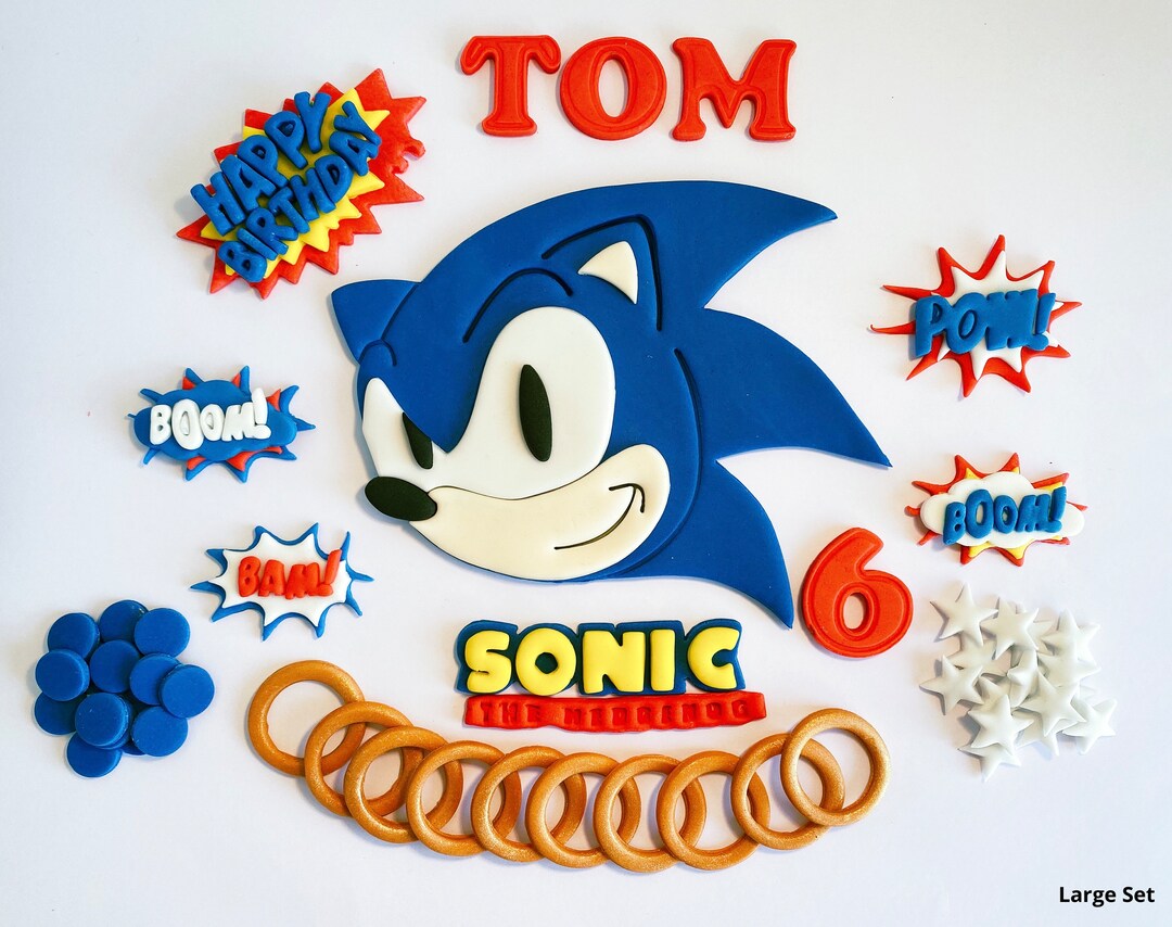 Edible Fondant Sonic Face Cake Topper. Fondant Sugar Paste Decorations ...