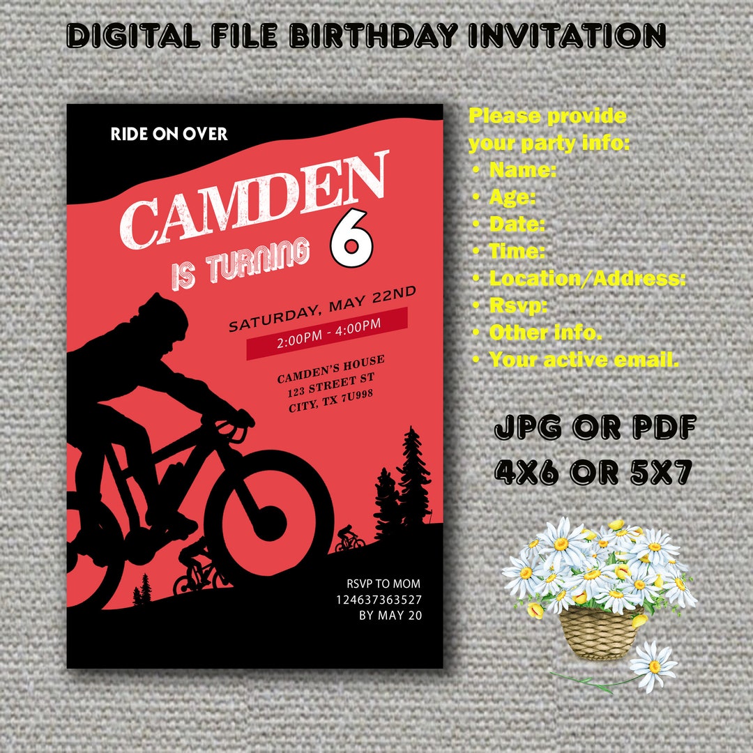 Bike Invitation Bike Birthday Bike Party Bike Invite - Etsy