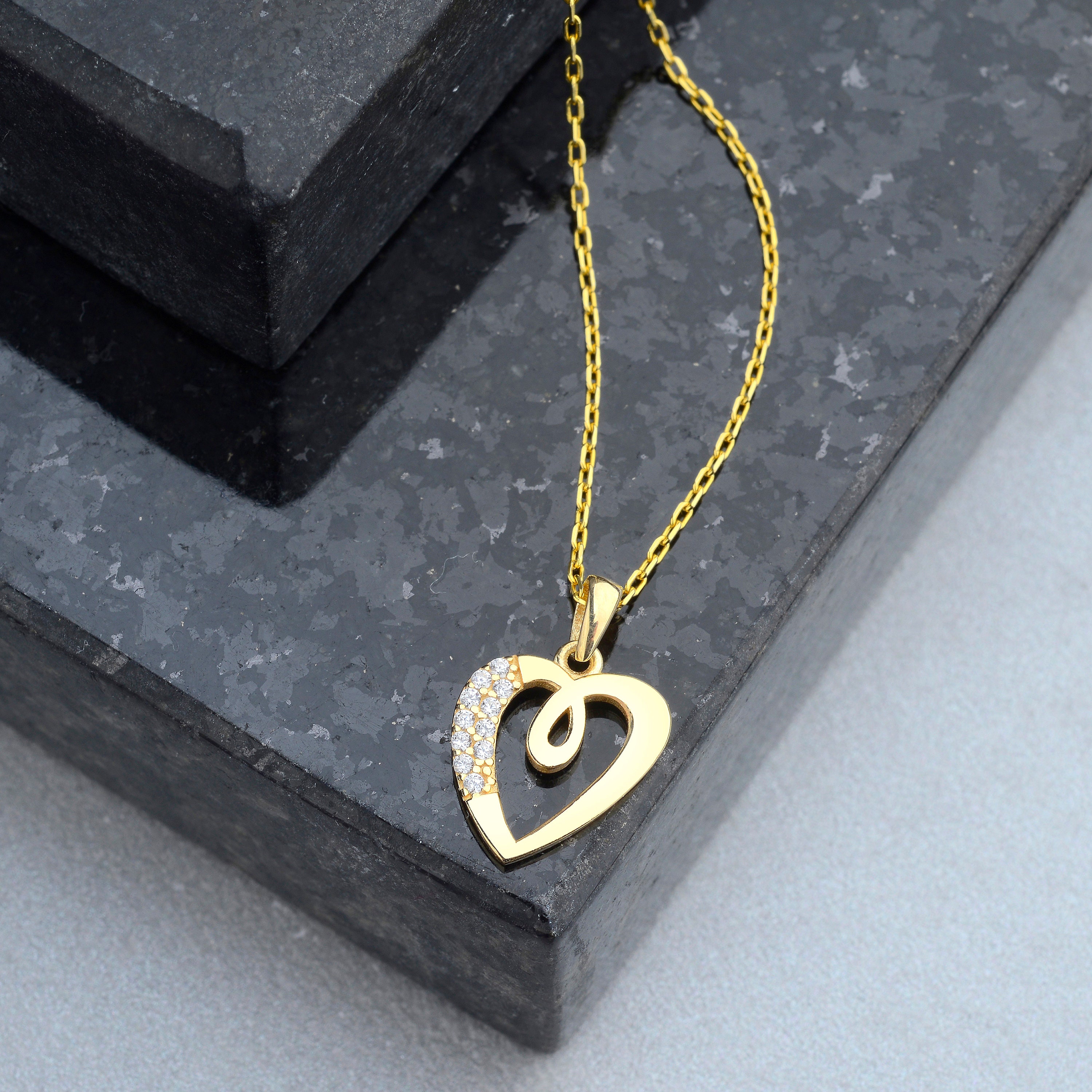 14K Gold Floating Heart Necklace Solid Gold Open Heart - Etsy