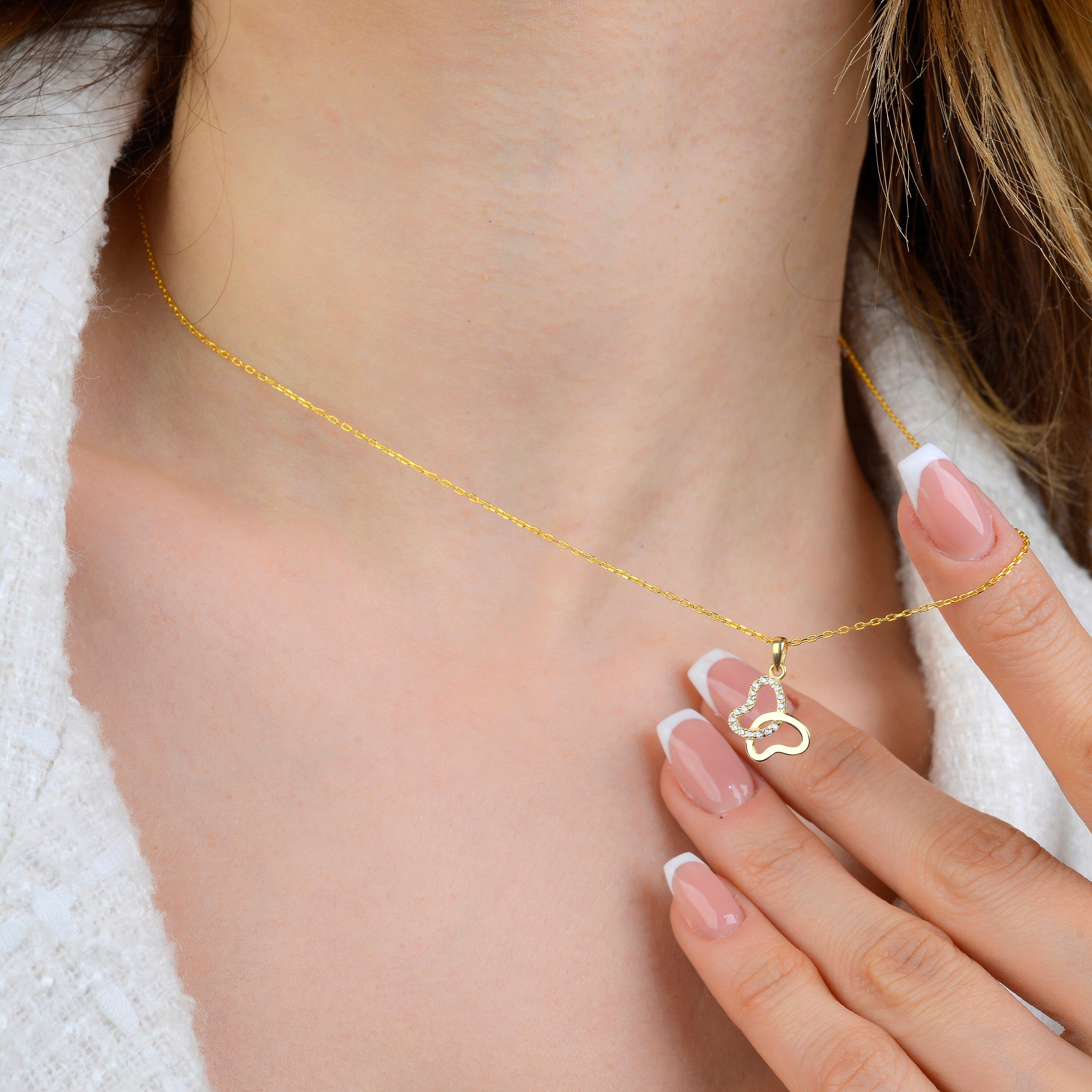 Interlocking Double Heart Necklace 14K Solid Gold Two Heart - Etsy