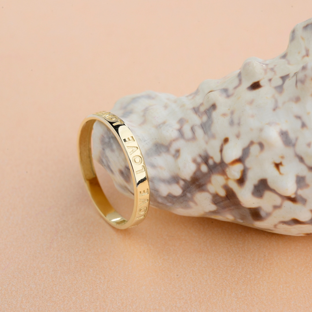 Custom Gold Name Ring Personalized Name Band Ring Double Name Wedding Ring for Couples 14K Solid ...