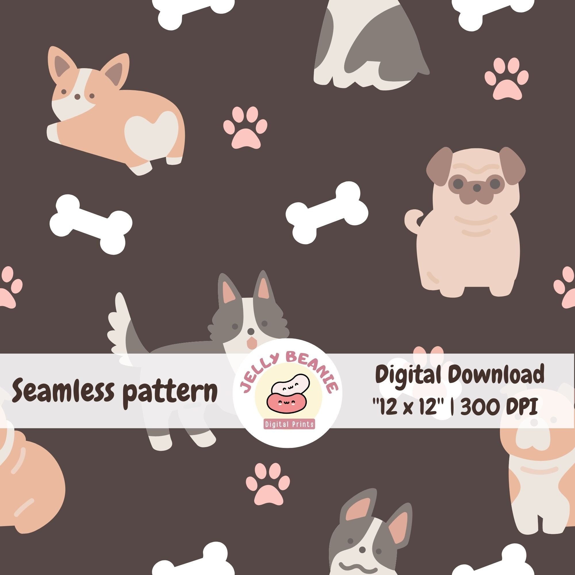Dog Seamless Pattern, Cute Dog Digital Download, Dog Scrapbook Paper ...