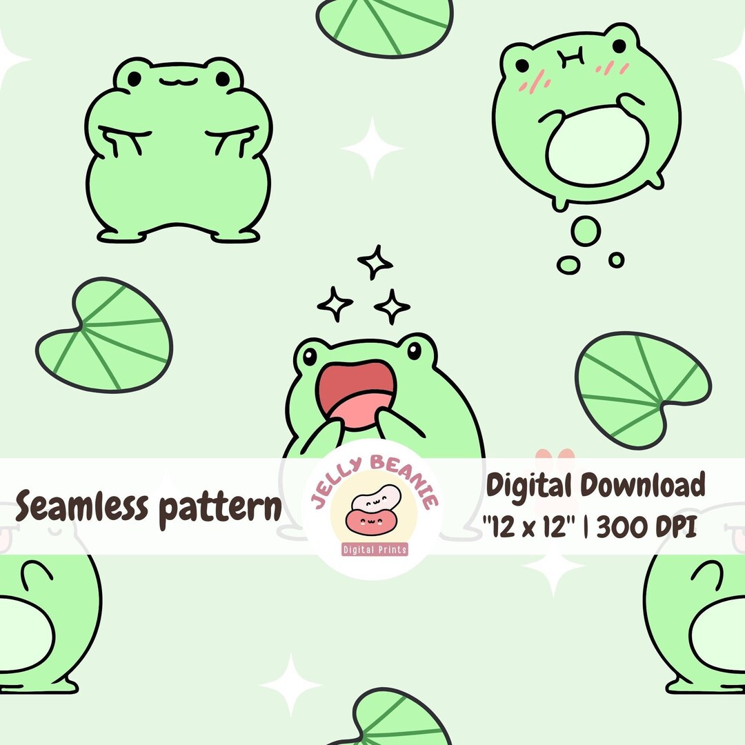 Frog Seamless Digital File, Frog Pattern, Frog Fabric Print, Kawaii ...
