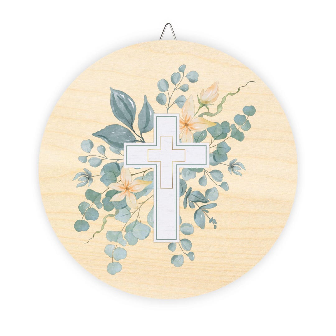 Floral Cross Baltic Birch Wood Sign, Religious Home Decor - Etsy