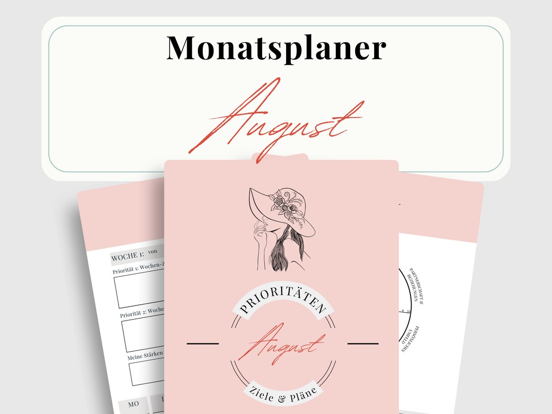 Monthly Planner August | Priorities & Goals | Undated Weekly Planner ...