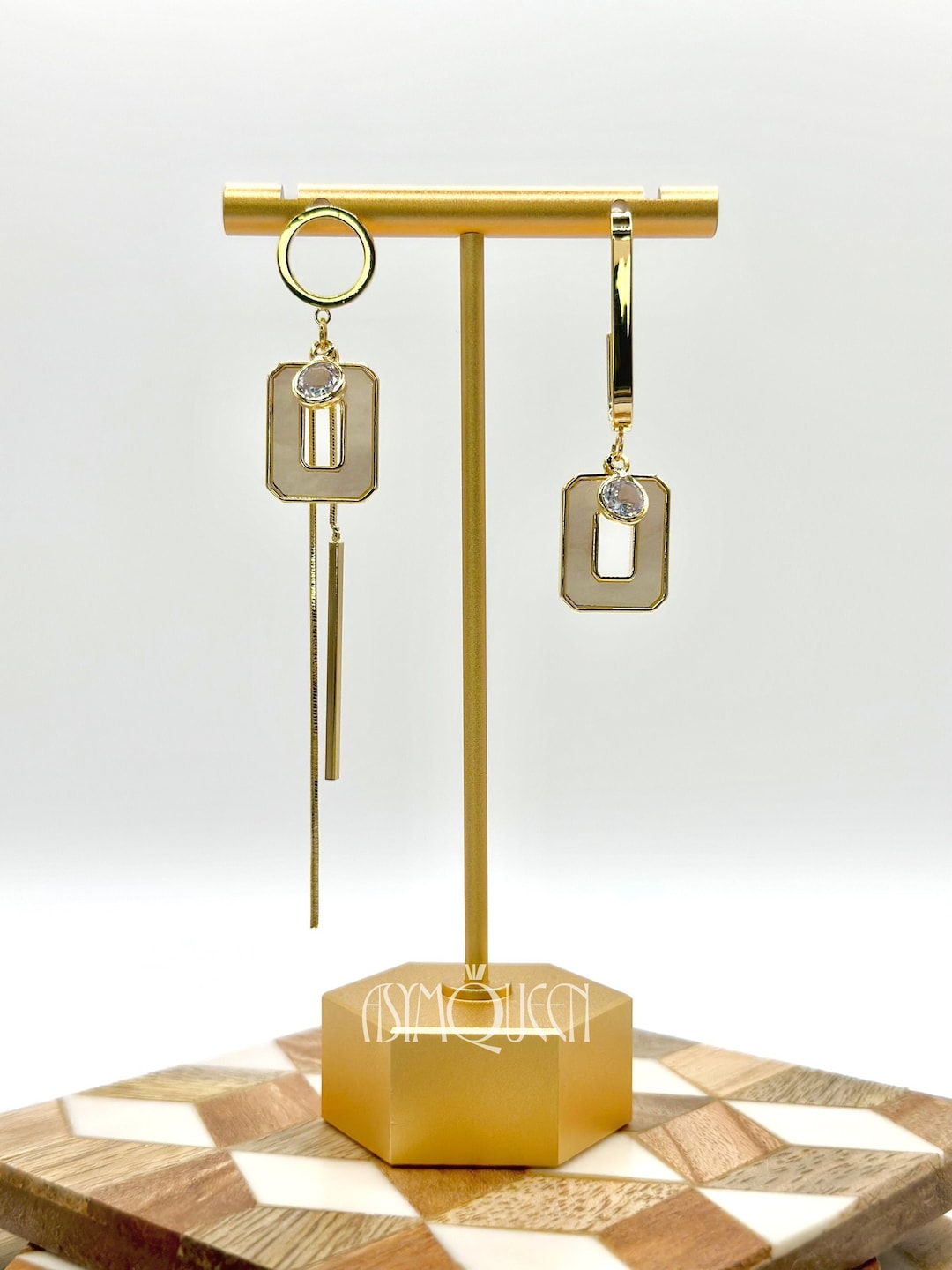 Mismatched Elegant Earrings, Geometric Drop Earrings, Mismatched ...